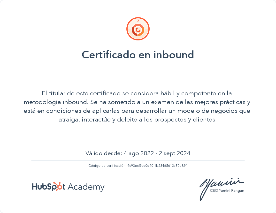 Certificación de Inbound (Nuevo) de HubSpot Academy
