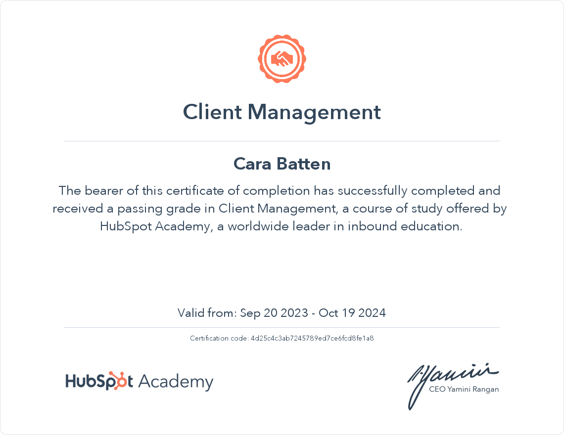 HubSpot Academy Client Management Certification