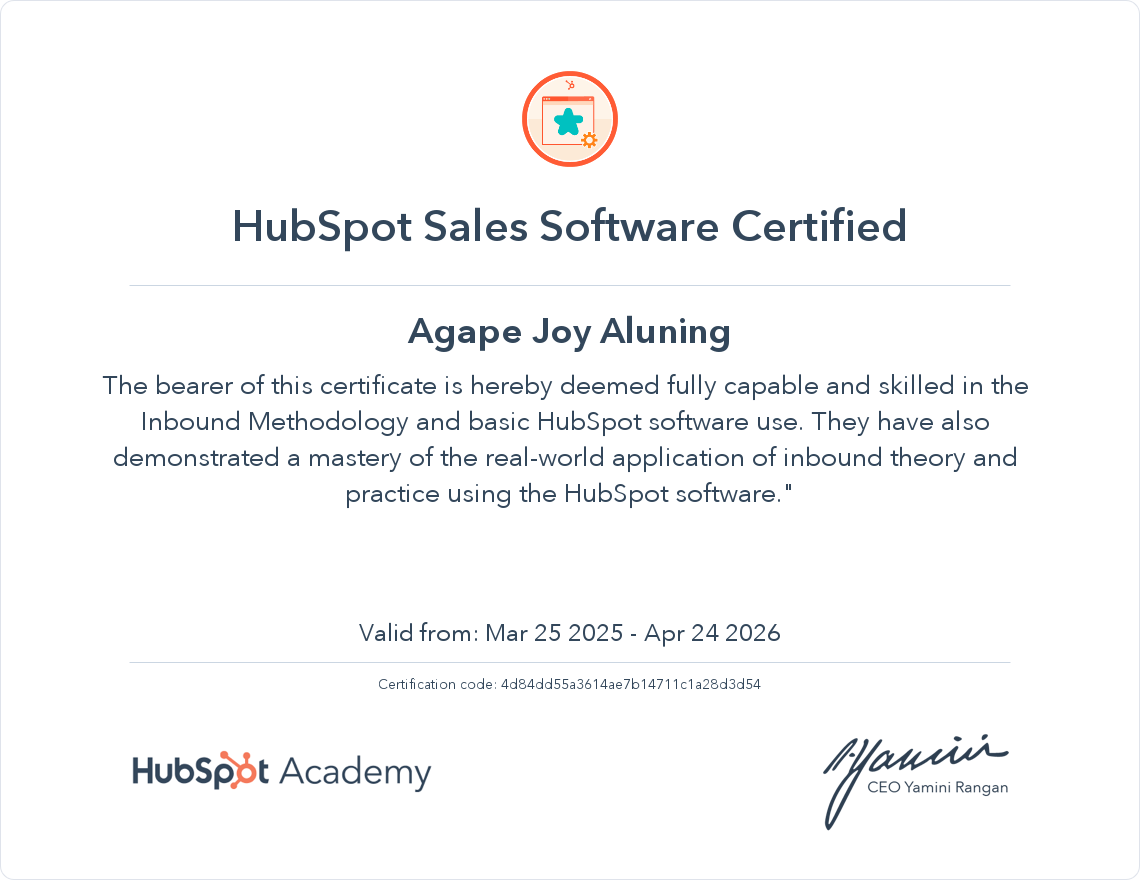 HubSpot Academy HubSpot Sales Software Certification