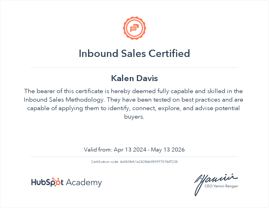 HubSpot Academy Inbound Sales Certification