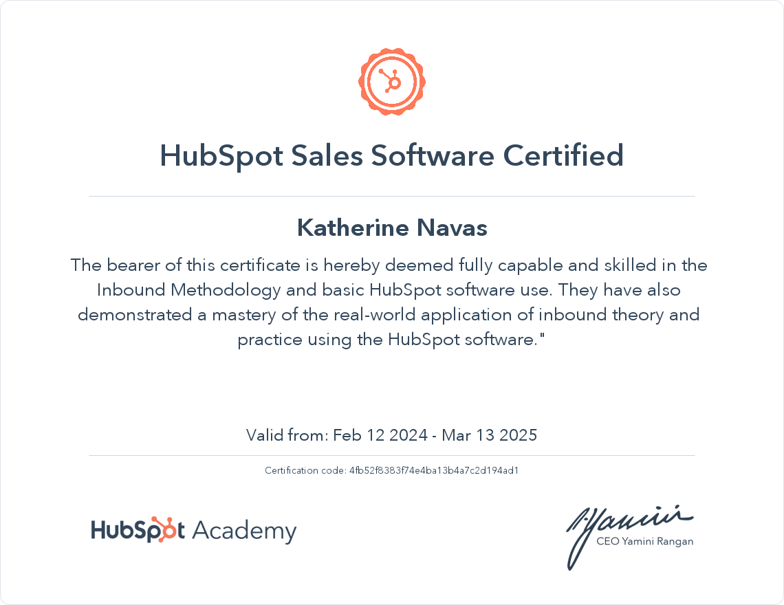 HubSpot Academy HubSpot Sales Software Certification