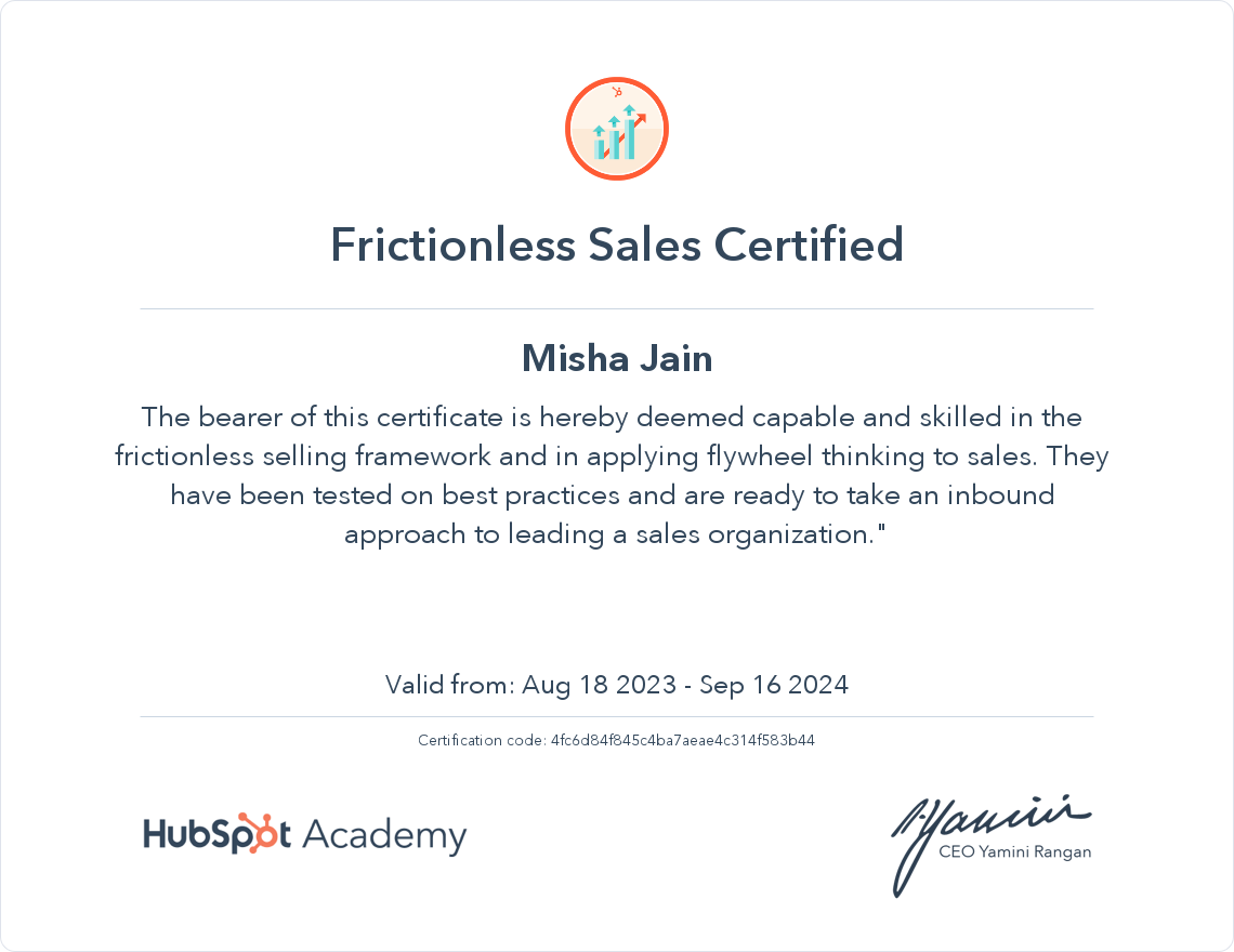 HubSpot Academy Frictionless Sales Certification