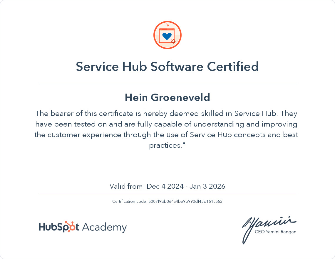HubSpot Academy Service Hub Software Certification