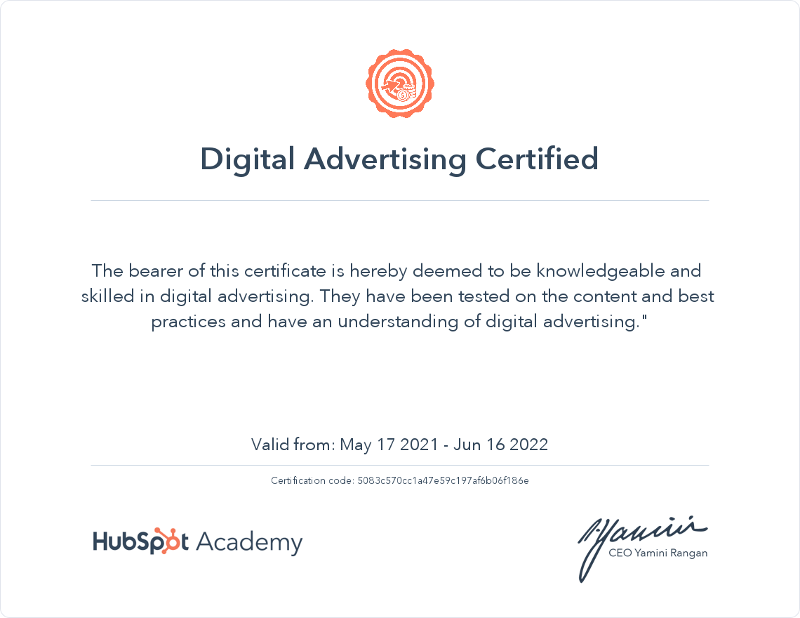 HubSpot Academy Digital Advertising Certification