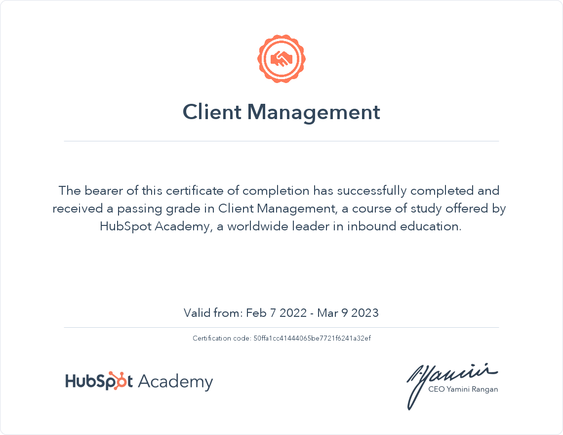 HubSpot Academy Client Management Certification