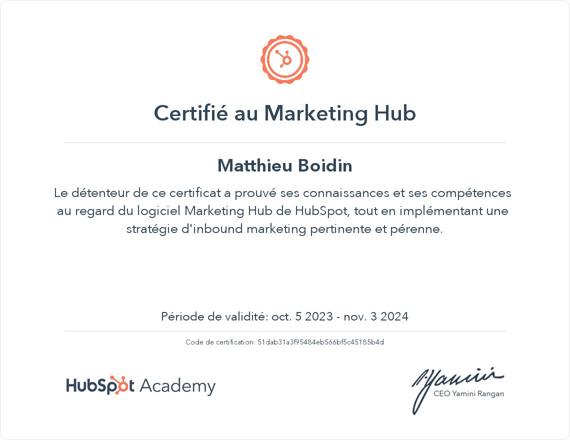 Certification de HubSpot Academy