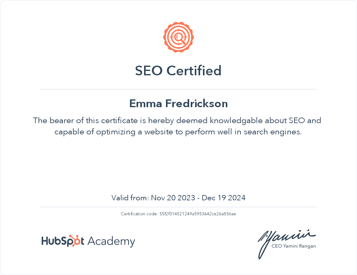 HubSpot Academy SEO Certification