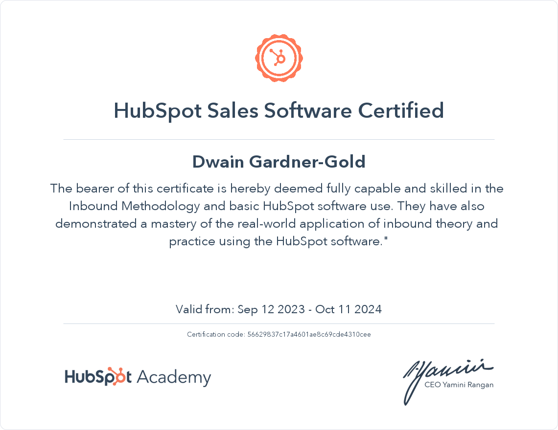 HubSpot Academy HubSpot Sales Software Certification