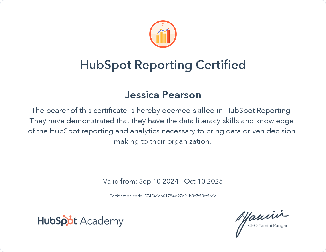 HubSpot Academy HubSpot Reporting Certification
