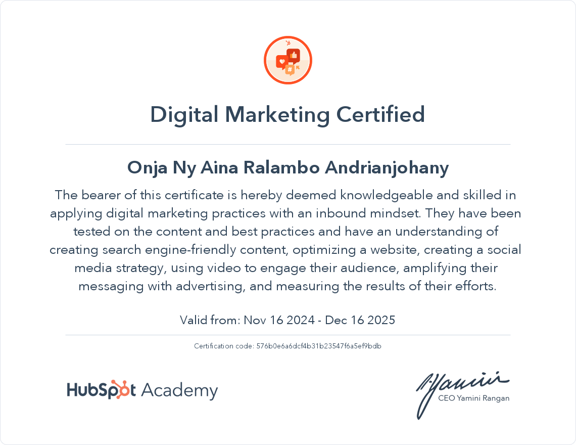 HubSpot Academy Digital Marketing Certification