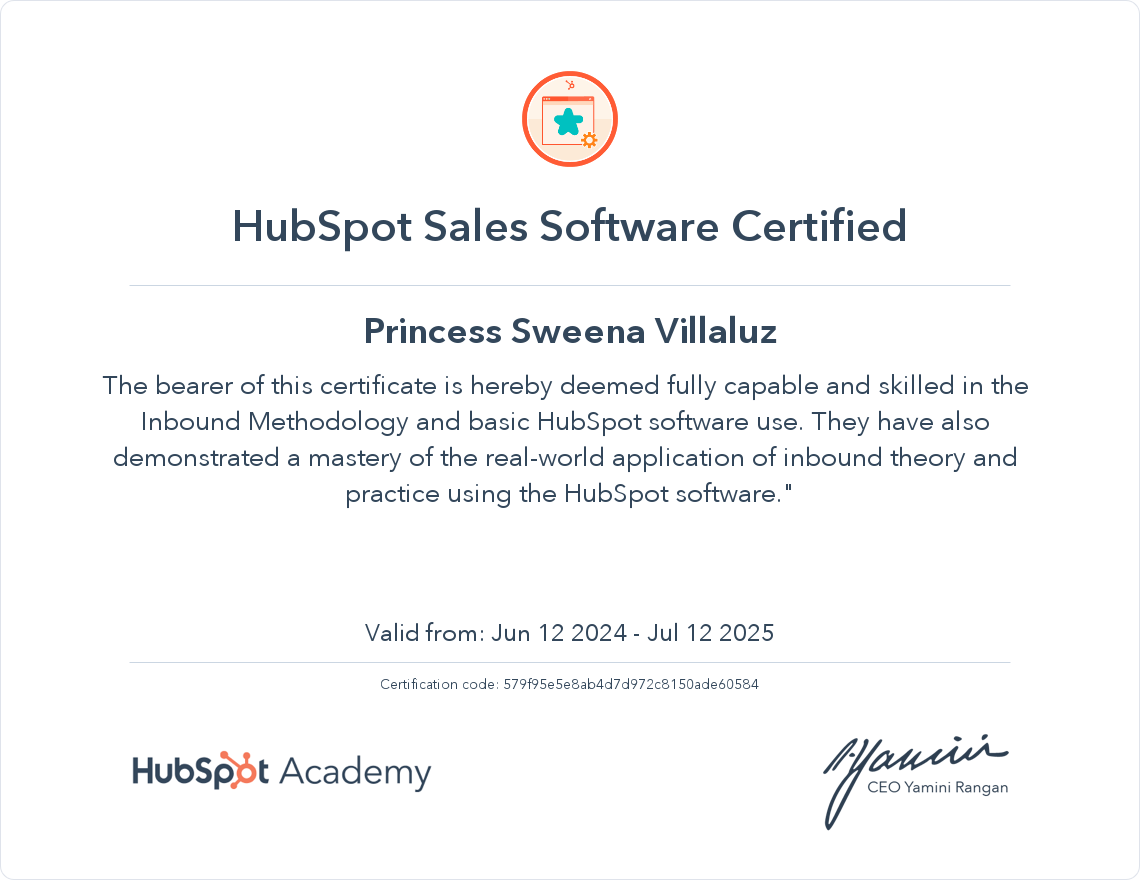 HubSpot Academy HubSpot Sales Software Certification