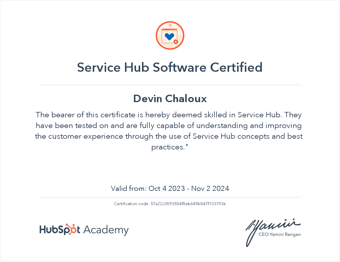 HubSpot Academy Service Hub Software Certification