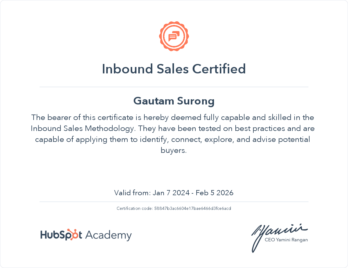 HubSpot Academy Inbound Sales Certification