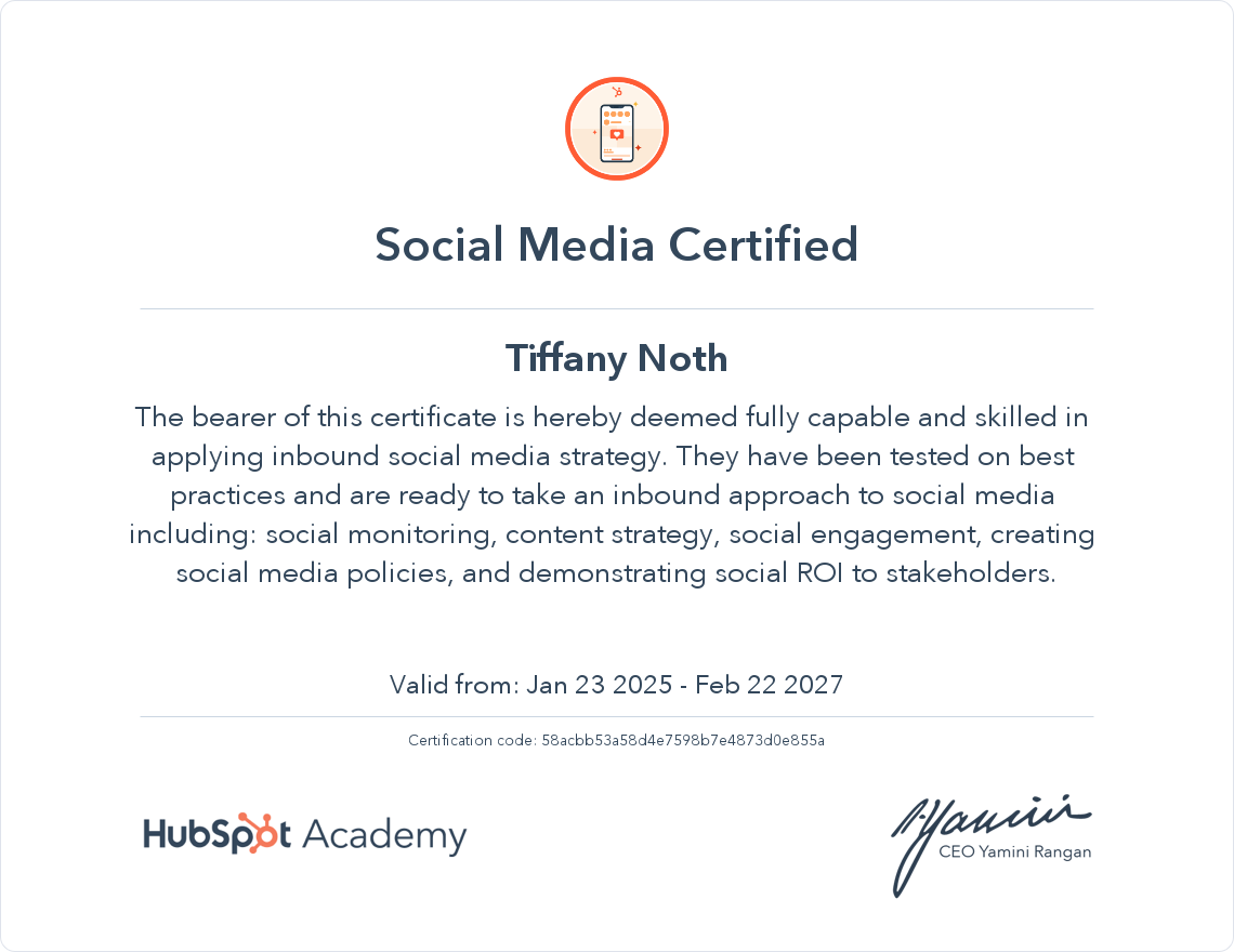 HubSpot Academy Social Media Marketing Certification