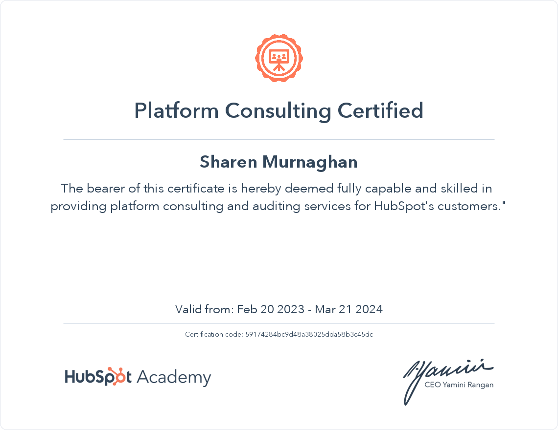 HubSpot Academy Platform Consulting Certification