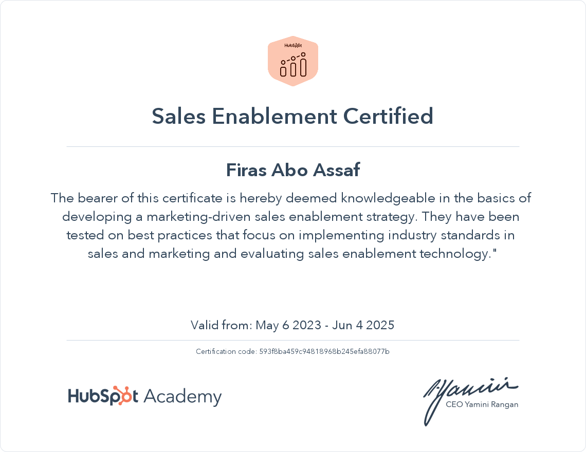 HubSpot Academy Sales Enablement Certification