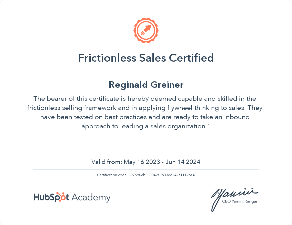 HubSpot Academy Frictionless Sales Certification