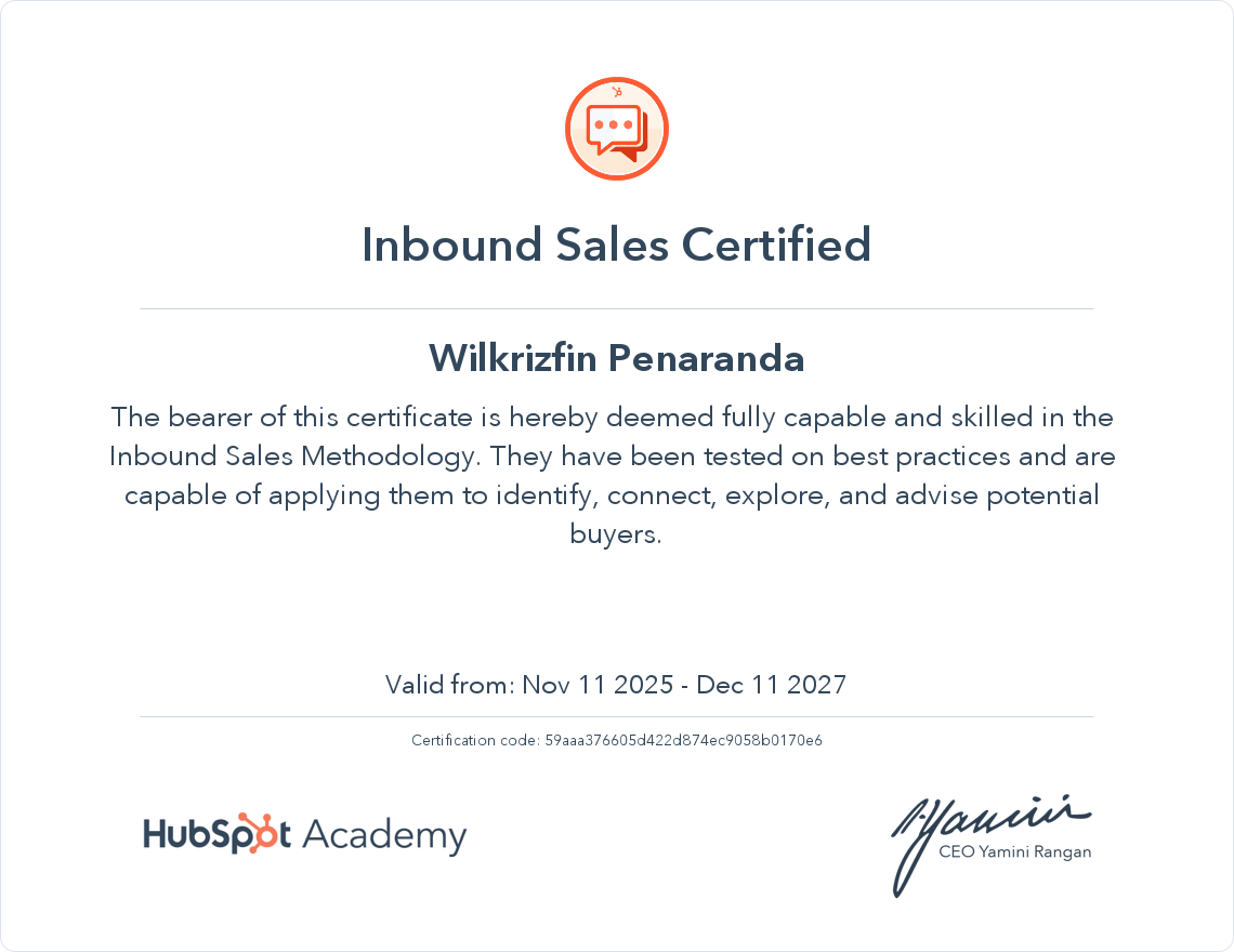 HubSpot Academy Inbound Sales Certification