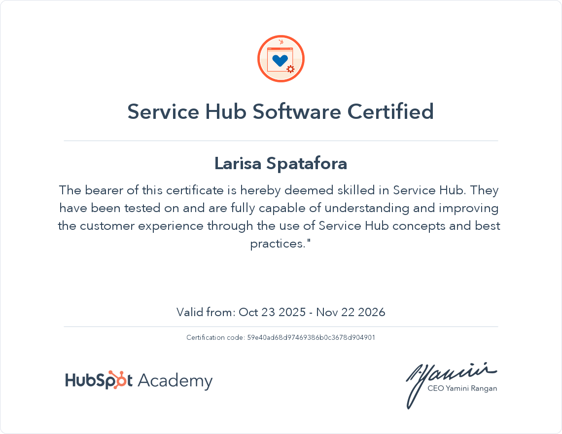 HubSpot Academy Service Hub Software Certification