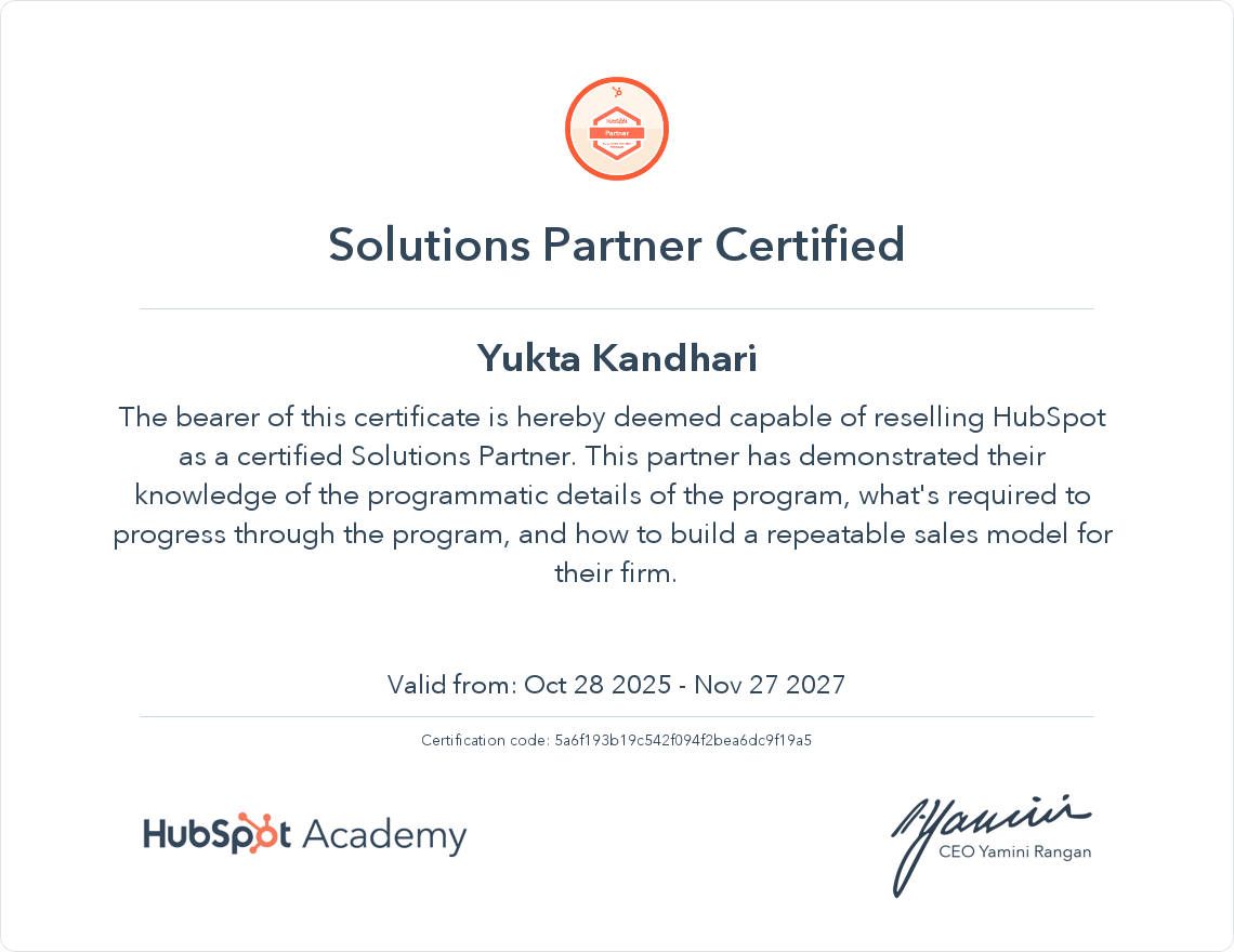 HubSpot Academy HubSpot Solutions Partner Certification