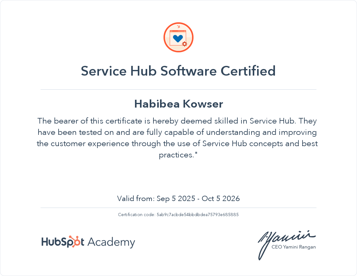 HubSpot Academy Service Hub Software Certification