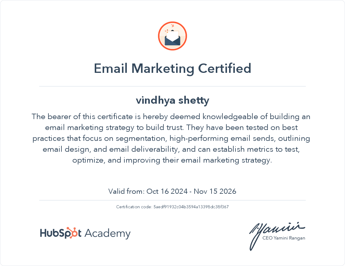 HubSpot Academy Email Marketing Certification