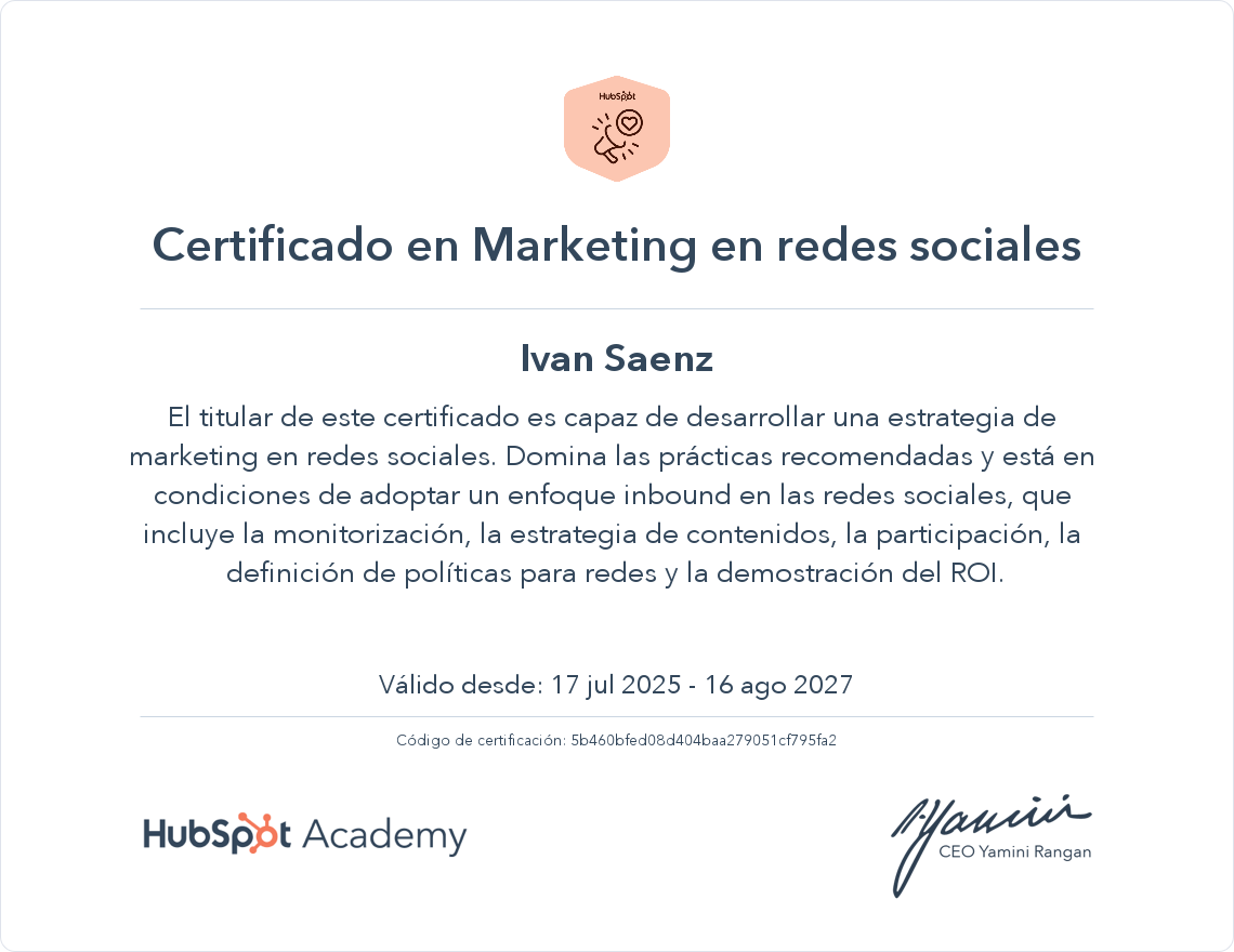 Certificación de Curso de certificación de Marketing en redes sociales ...