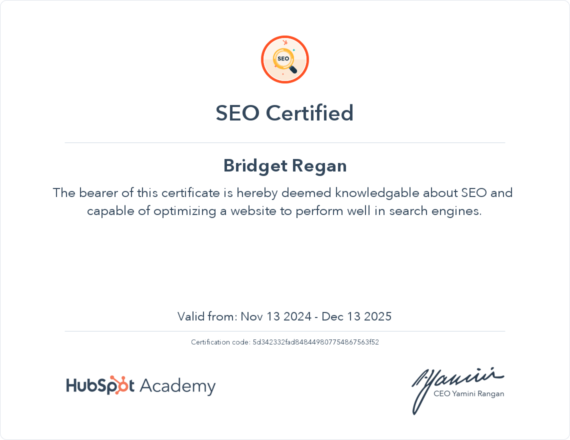 HubSpot Academy SEO Certification