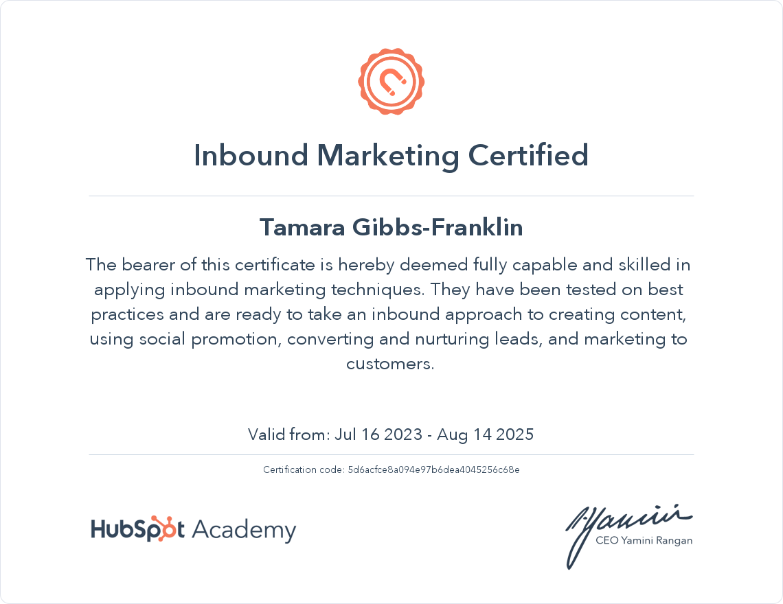 HubSpot Academy Inbound Marketing Certification