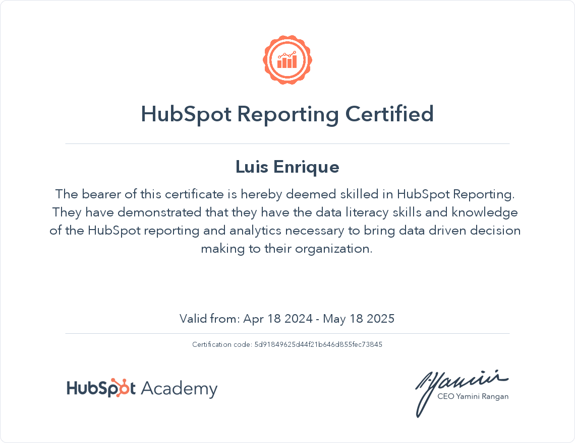 HubSpot Academy HubSpot Reporting Certification