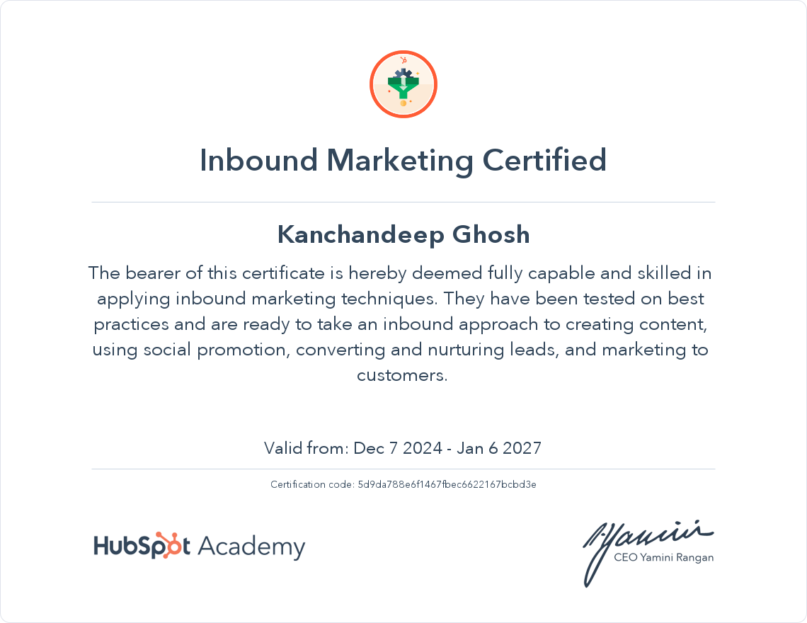 HubSpot Academy Inbound Marketing Certification