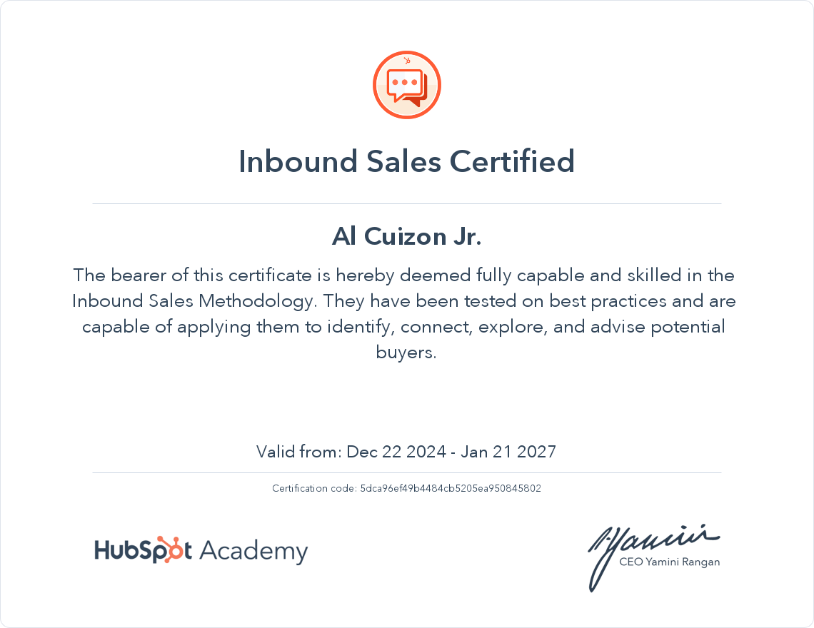 HubSpot Academy Inbound Sales Certification