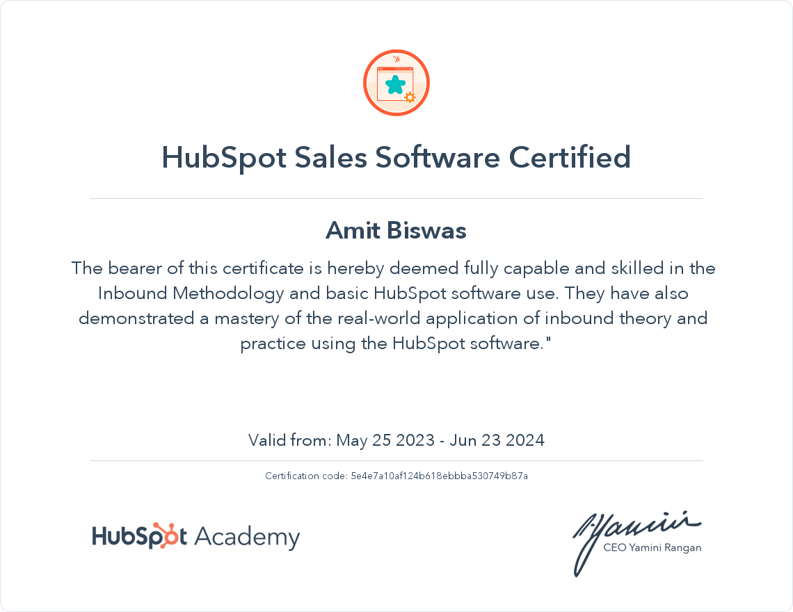 HubSpot Academy HubSpot Sales Software Certification