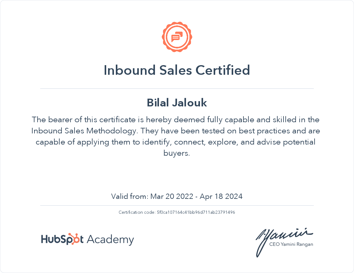 HubSpot Academy Inbound Sales Certification