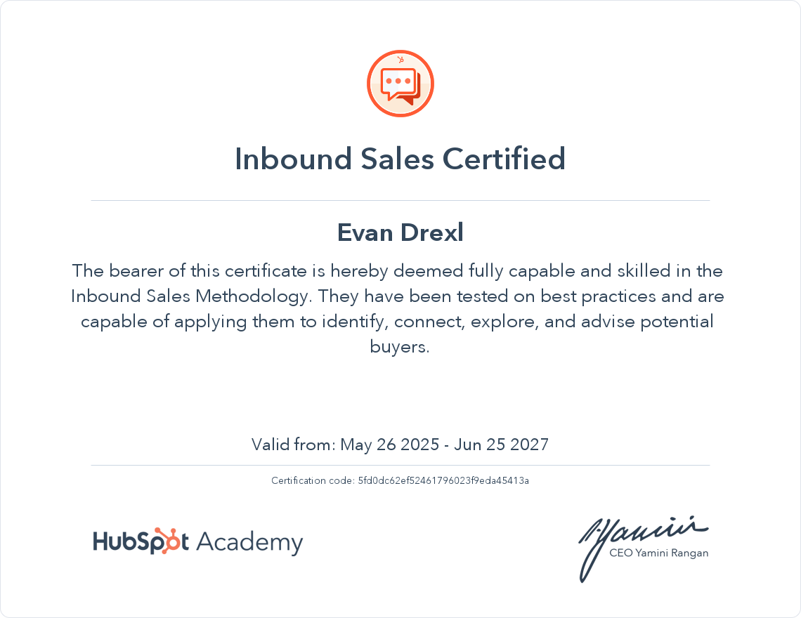 HubSpot Academy Inbound Sales Certification