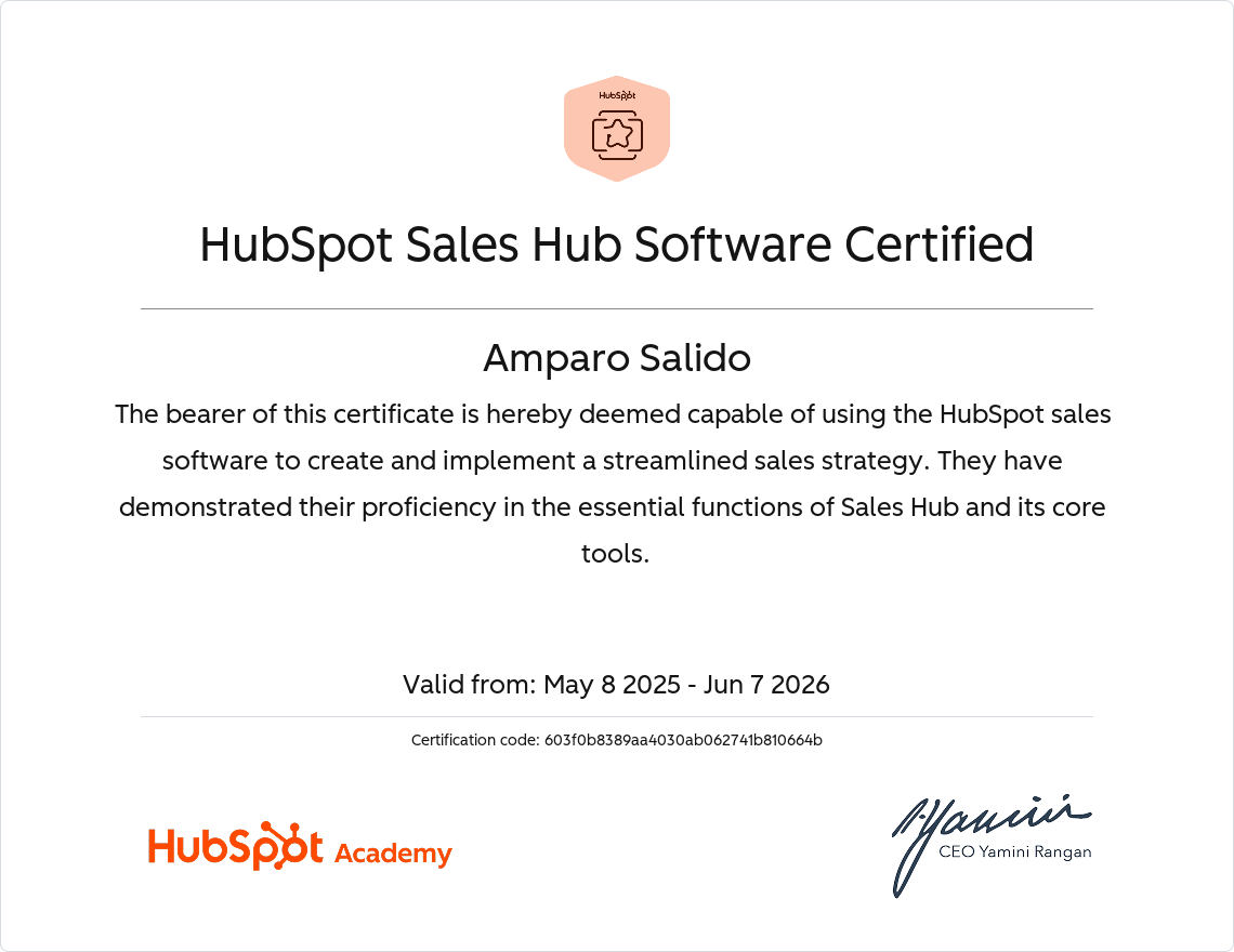 HubSpot Academy HubSpot Sales Hub Software Certification
