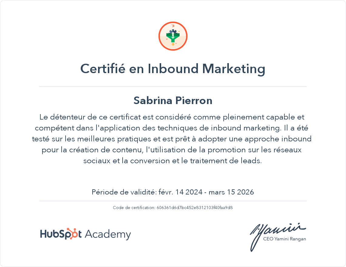 Certification Inbound marketing de HubSpot Academy