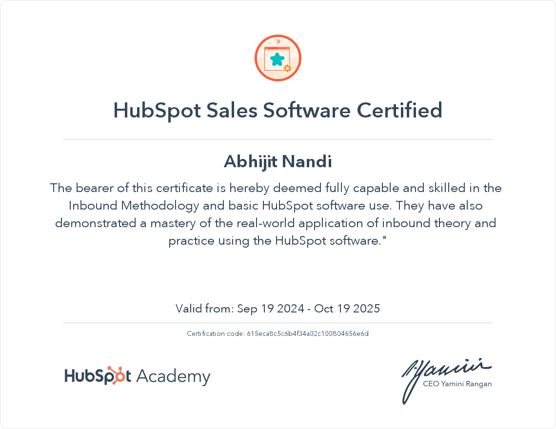 HubSpot Academy HubSpot Sales Software Certification