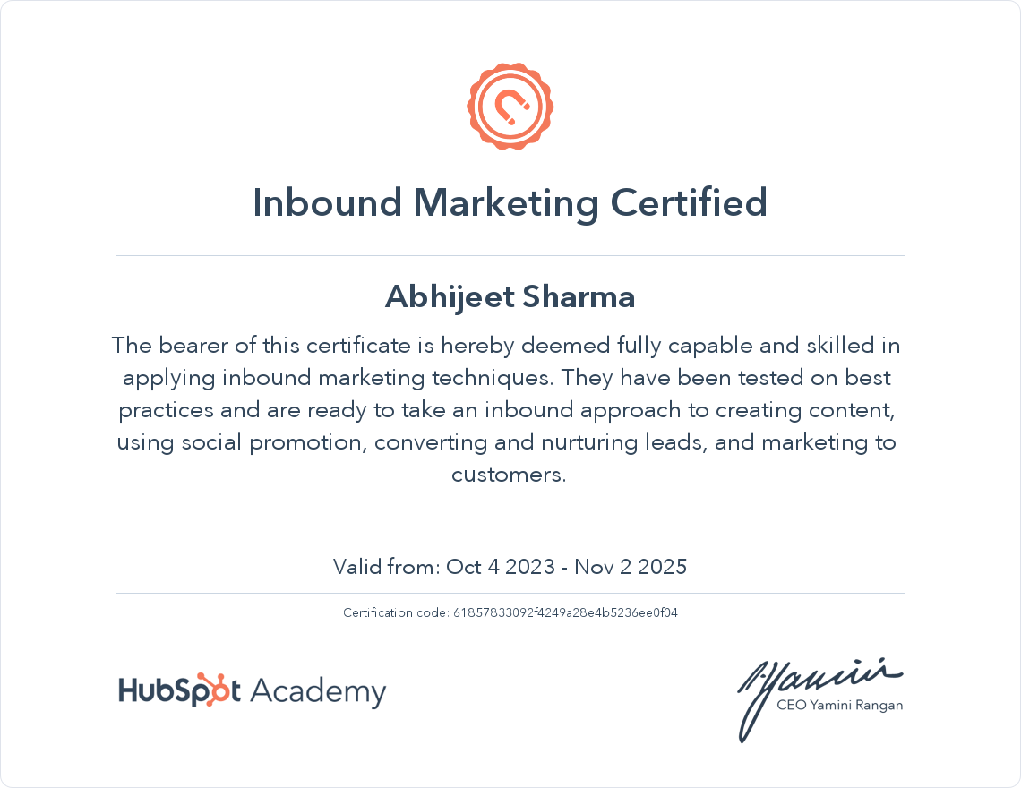 HubSpot Academy Inbound Marketing Certification