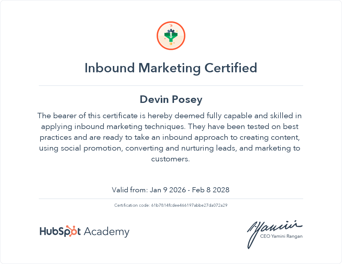 HubSpot Academy Inbound Marketing Certification