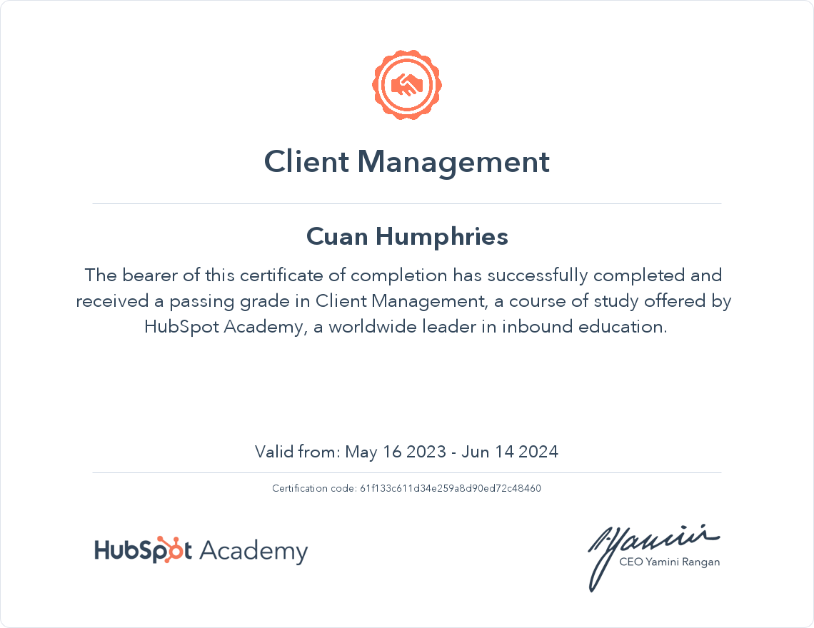 HubSpot Academy Client Management Certification
