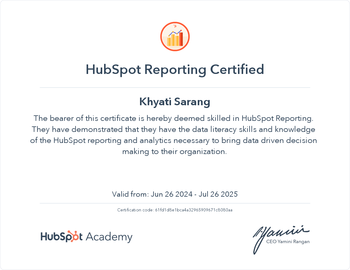 HubSpot Academy HubSpot Reporting Certification