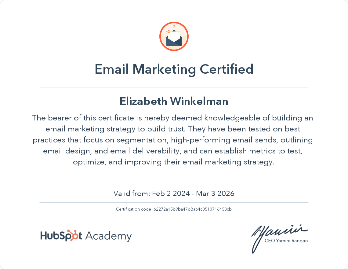 HubSpot Academy Email Marketing Certification