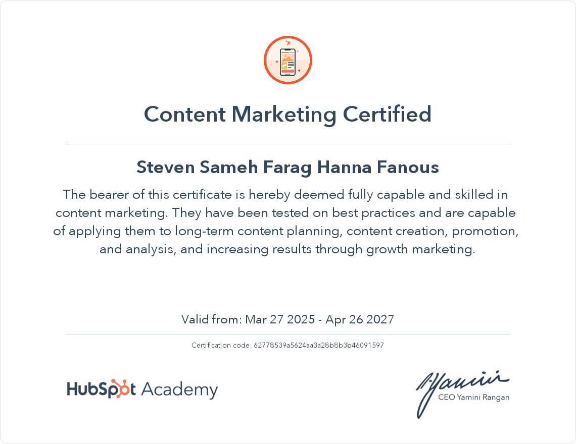 HubSpot Academy Content Marketing Certification