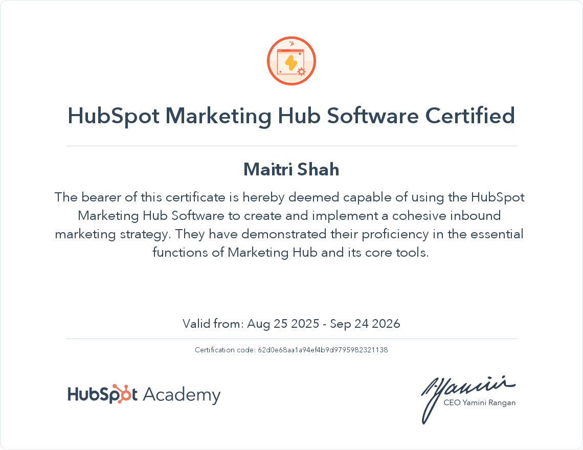 HubSpot Academy HubSpot Marketing Hub Software Certification