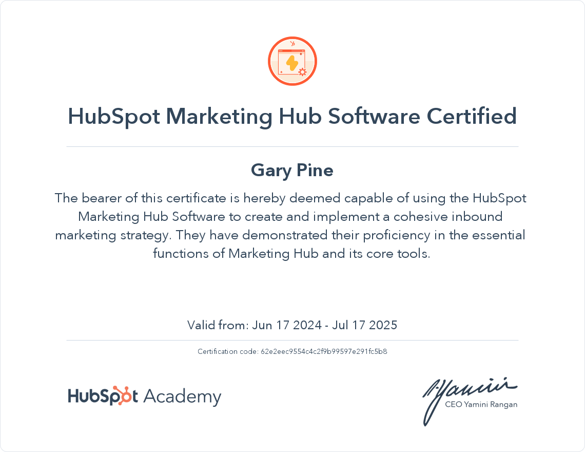 HubSpot Academy HubSpot Marketing Hub Software Certification
