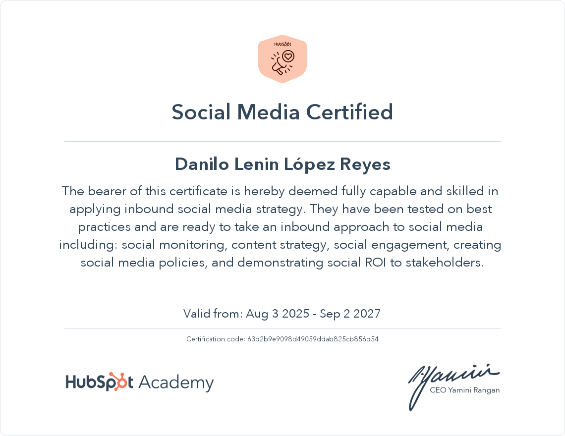 HubSpot Academy Social Media Marketing Certification