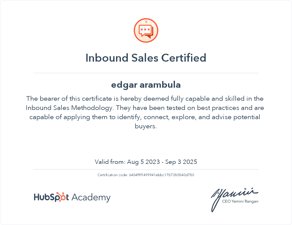 HubSpot Academy Inbound Sales Certification