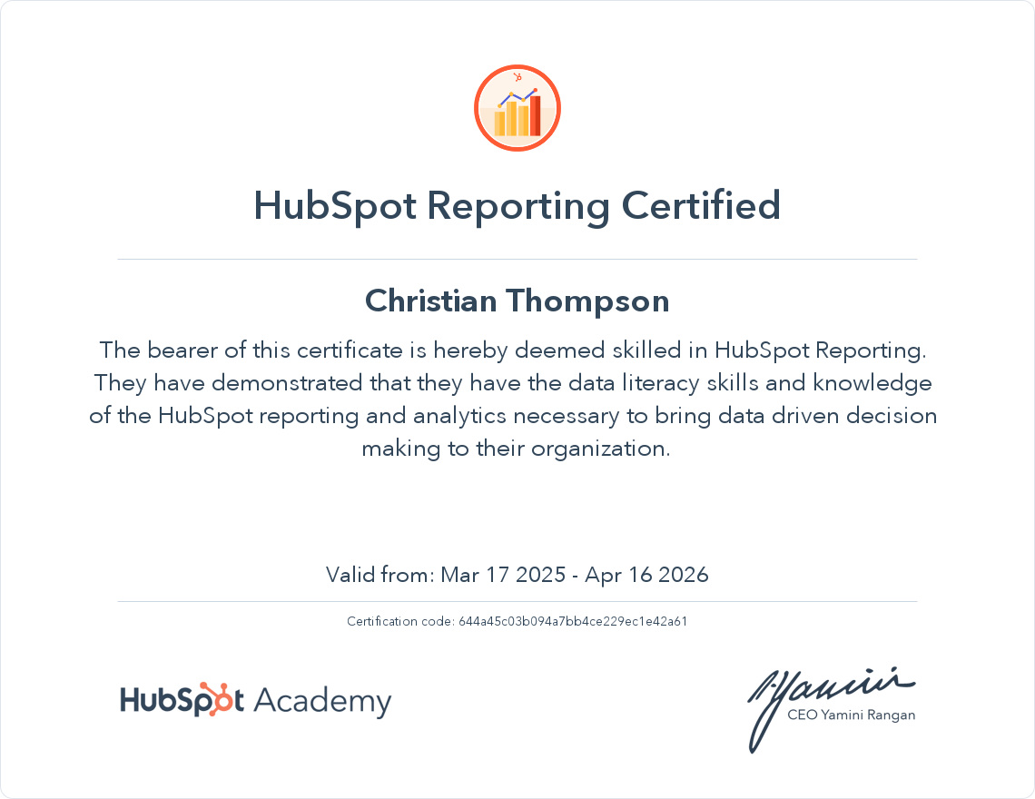 HubSpot Academy HubSpot Reporting Certification