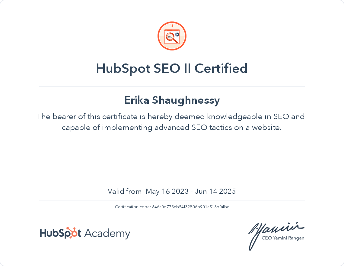 HubSpot Academy SEO II Certification